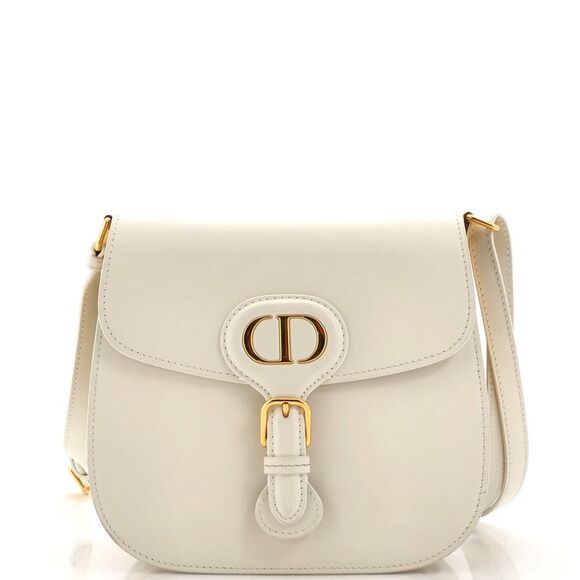 Dior | Bags | Christian Dior Bobby Frame Flap Bag Leather Medium White ...